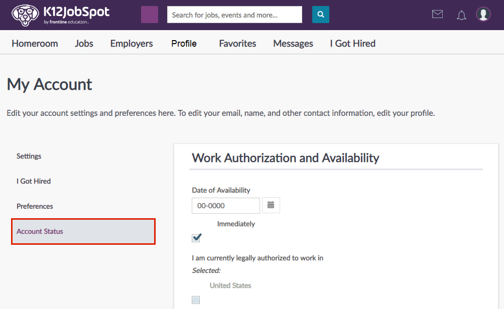 Changing Your Account Status to "Inactive" – Frontline K12JobSpot
